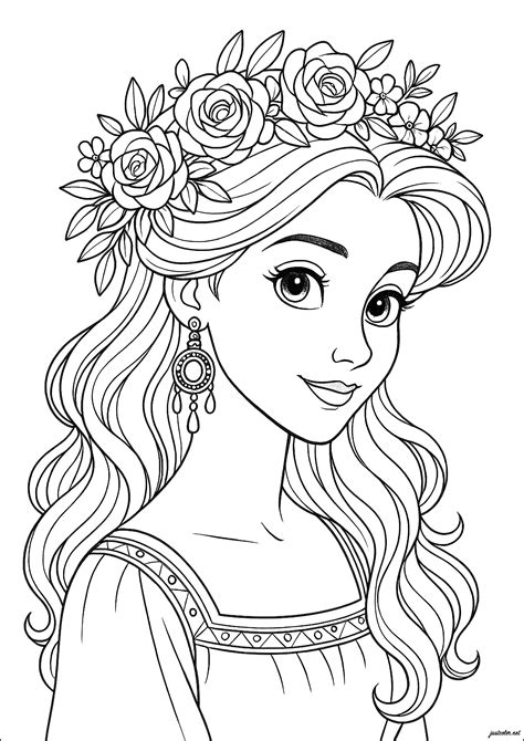 Princess With Roses In Her Hair Princess Coloring Pages