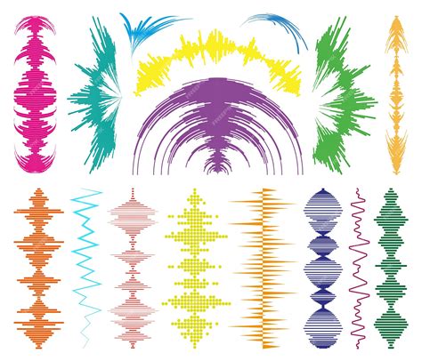 大きなコレクション カラフルな音楽の波のロゴとオーディオ シンボル モダンなデザインのサウンド イコライザー要素セット ベクトル デジタル