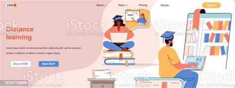거리 학습 웹 개념 온라인 코스 E러닝 현장에서 공부하는 학생 플랫 라인 문자 디자인 배너 템플릿 소셜 미디어 홍보 자료에 대한