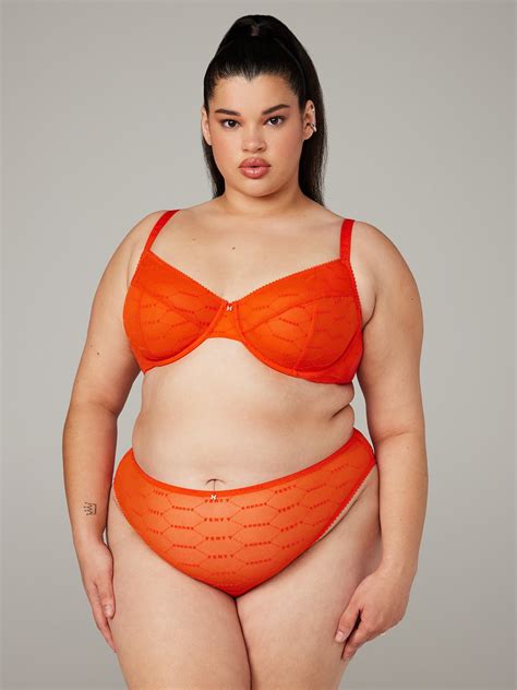 Flocked Logo Unlined Demi Bra In Red Savage X Fenty