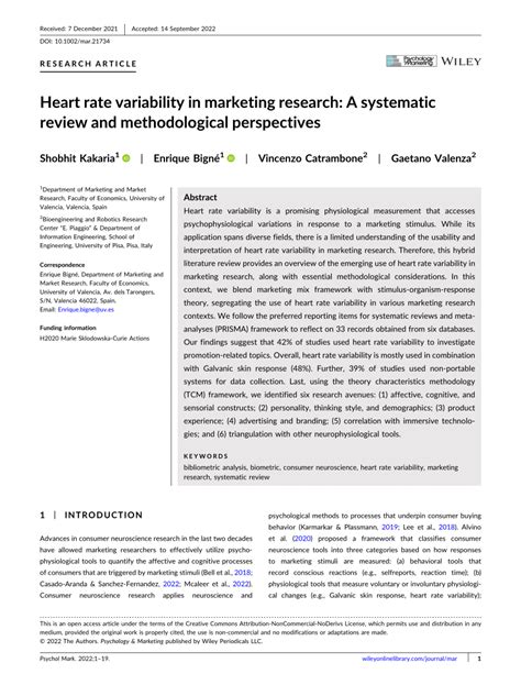 PDF Heart Rate Variability In Marketing Research A Systematic Review