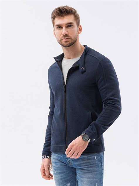 Men S Unbuttoned Sweatshirt With Stand Up Collar Navy Blue V2 OM SSZP