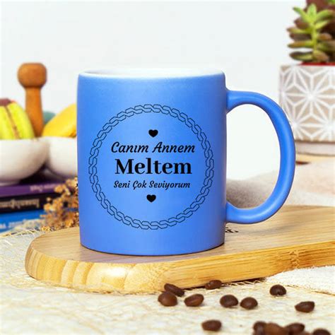 Mavi Renk Canım Annem Mesajlı Kupa Bardak Hediyemen