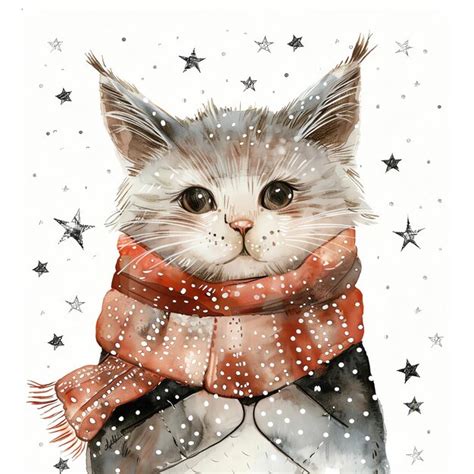 Premium Photo Cute Cat With Starry Fur And Clothes Wearing A Scarf On