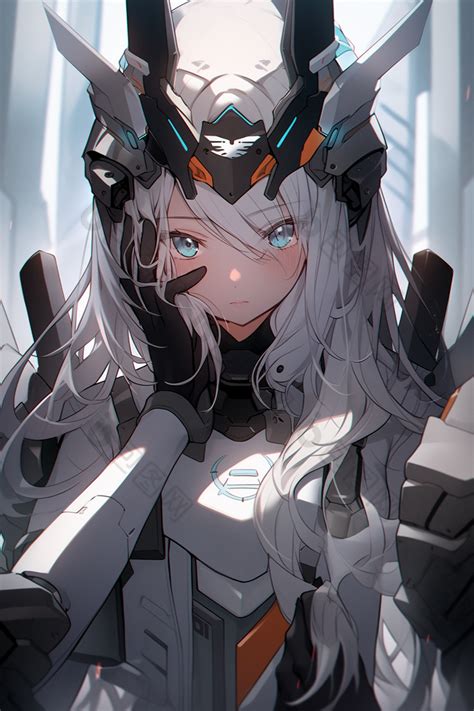 机甲少女插画科技头盔png下载 包图网