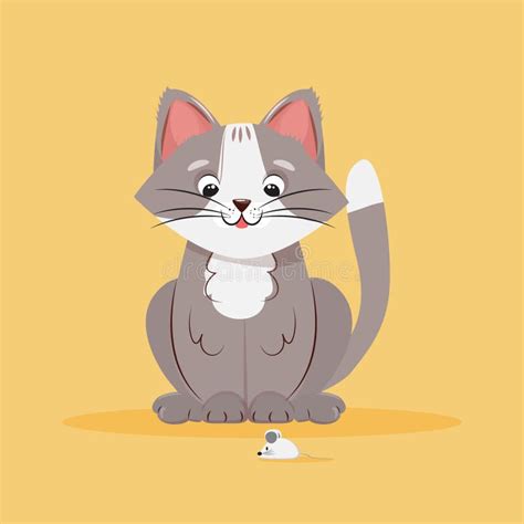 забавная иллюстрация кота и мышь рядом с ней иллюстрация вектора