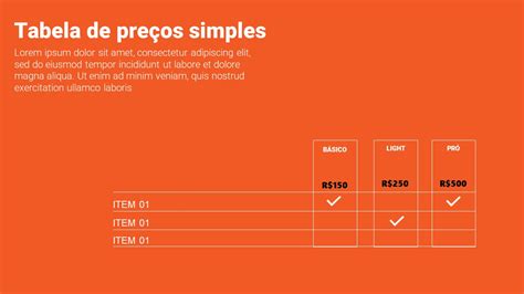 Apresentação Tabelas De Preços E Comparativos