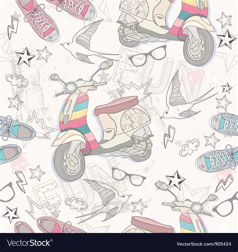 Seamless Pattern With Shoes Retro Scooter Vector Image