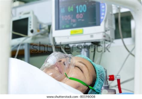 Portrait Woman Patient Receiving Artificial Ventilation Stock Photo Edit Now 80198008