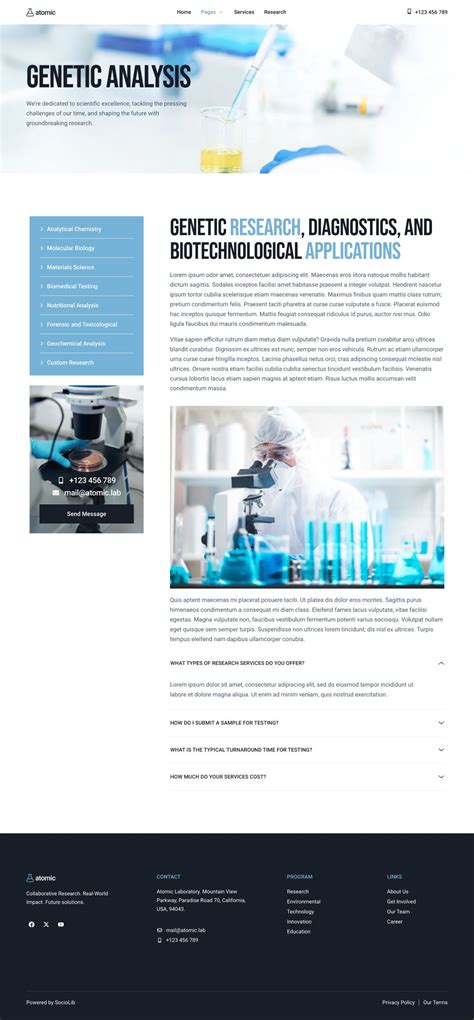 atomic laboratory and science research elementor template kit by sociolib