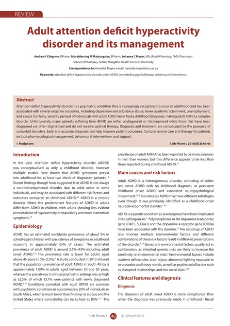 Pdf Adult Attention Deficit Hyperactivity Disorder And Its Management
