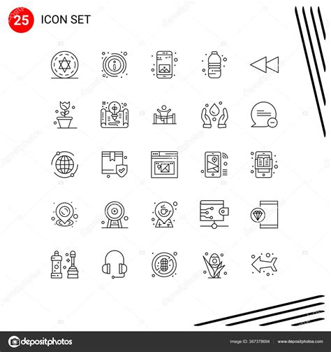 Mobile Interface Line Set Pictograms Flower Backward Application Drink