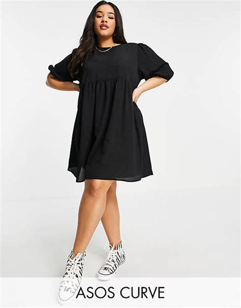 Asos Design Curve Kurzärmliges Mini Hängerkleid In Schwarz Asos