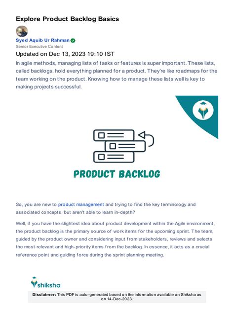 Product Backlog Pdf Agile Software Development Scrum Software