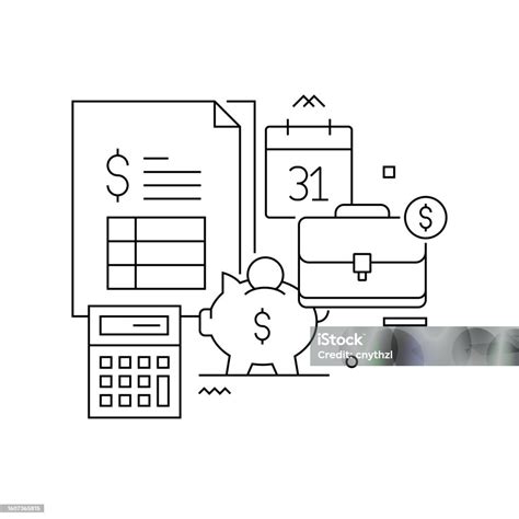 일러스트레이션 세금 계산 개념의 벡터 집합입니다 웹 페이지 배너 포스터 인쇄 등을 위한 라인 아트 스타일 배경 디자인 벡터 일러스트레이션 라인아트에 대한 스톡 벡터 아트 및