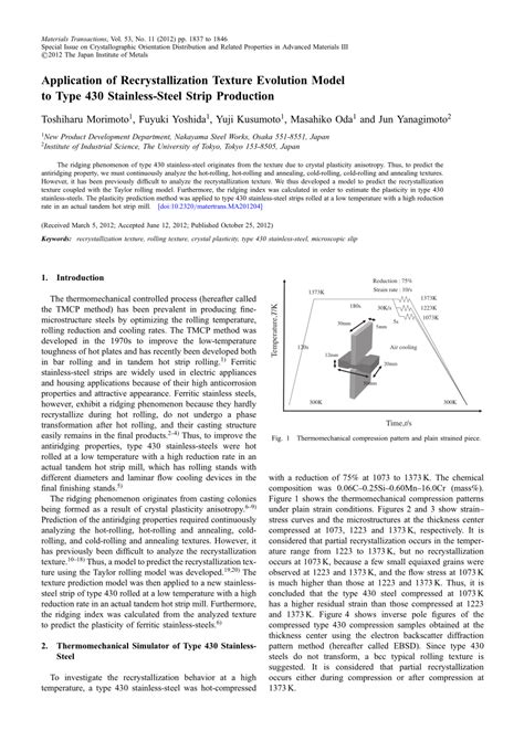 Pdf Application Of Recrystallization Texture Evolution Model To Type 430 Stainless Steel Strip