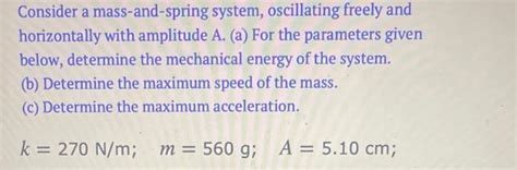 Solved Consider A Mass And Spring System Oscillating Freely