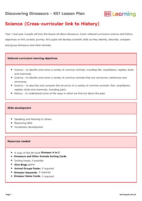 Discovering Dinosaurs Ks1 Lesson Plan