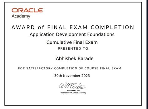 Abhishek Barde On Linkedin I Have Completed Oracle Academy Certificate In Application Development