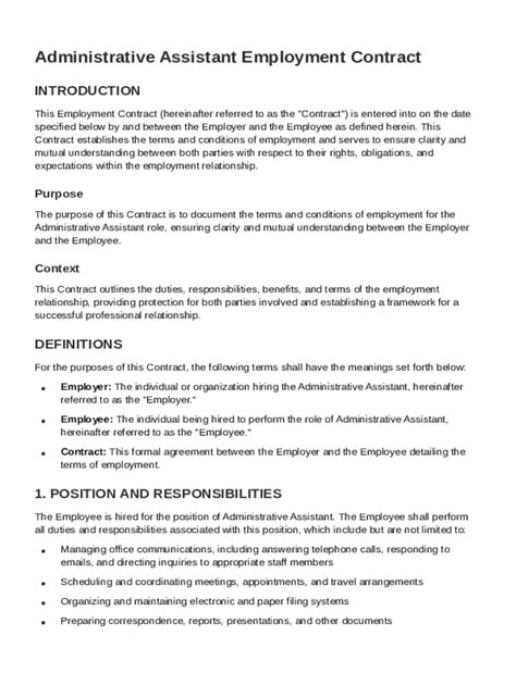Administrative Assistant Employment Contract Template Fill Out And Sign