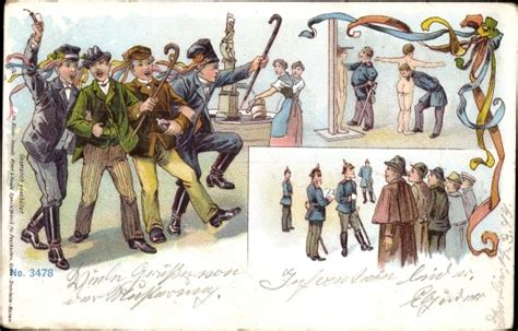 Litho Gruß von der Musterung Rekruten Abmessung Nr 3518102
