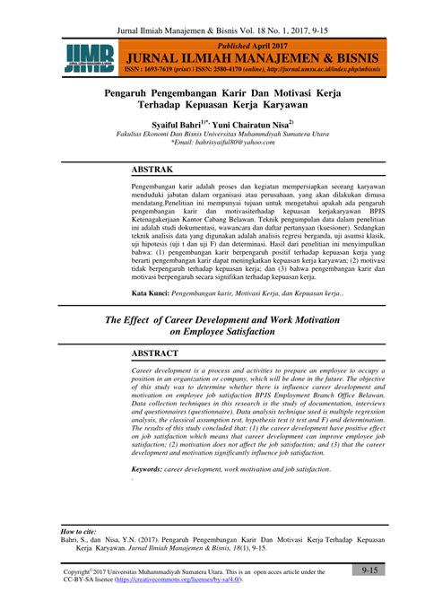 Pdf Pengaruh Pengembangan Karir Dan Motivasi Kerja Terhadap Kepuasan