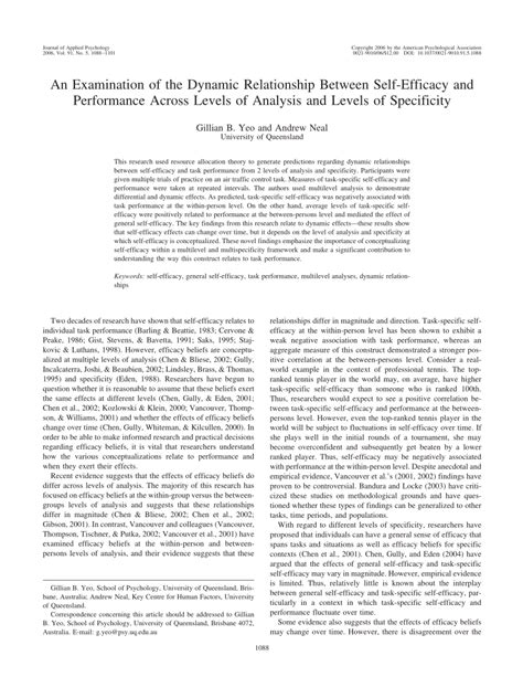 Pdf An Examination Of The Dynamic Relationship Between Self Efficacy
