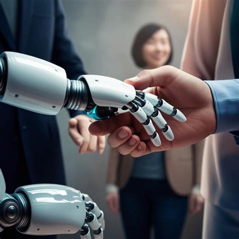 Handshake With The Future Ai And Human Connection Premium Ai Generated Image