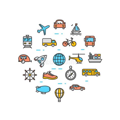 Transportation Round Design Template Thin Line Icon Vector Stock Vector Illustration Of