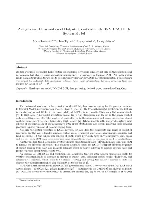 Pdf Analysis And Optimization Of Output Operations In The Inm Ras