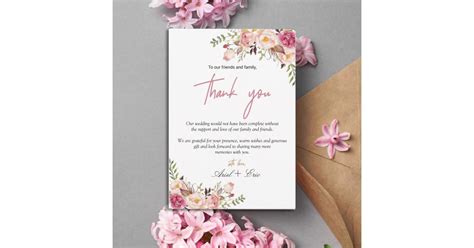 Simple Blush Pink Floral Wedding Thank You Card Zazzle