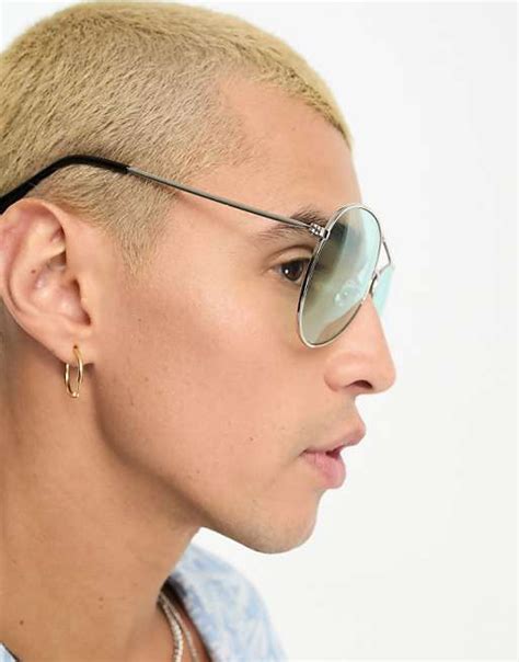 Asos Design Aviator Sunglasses With Green Lens Asos