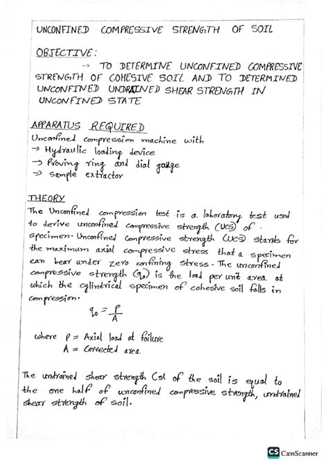 Unconfined Compressive Strength Of Cohesive Soil UNCONFINED COMPRESSIVE STRENGTH OF SOIL Studocu
