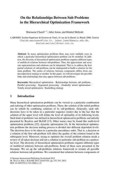 Pdf On The Relationships Between Sub Problems In The Hierarchical Optimization Framework