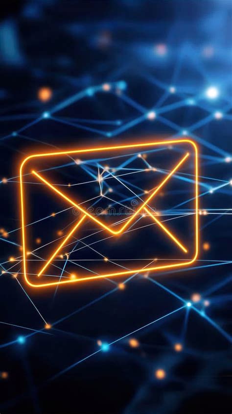 Glowing Orange Email Icon Floating Above Abstract Network Of Interconnected Blue Lines And Nodes