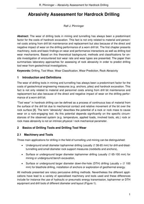 Pdf Abrasiveness Assessment For Hard Rock Drilling
