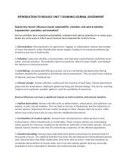 INTRODUCTION TO BIOLOGY UNIT 7 LEARNING JOURNAL ASSIGNMENT Docx
