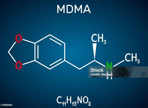 34甲基二氧基甲胺胺mdmaxtc搖頭丸分子它是精神活性致幻劑藥物深藍色背景的結構化學公式向量圖形及更多fing頭丸圖片 Istock