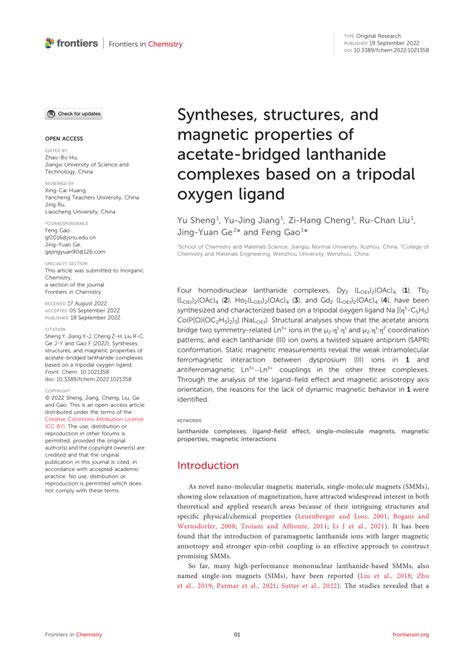 Pdf Syntheses Structures And Magnetic Properties Of Acetate Bridged