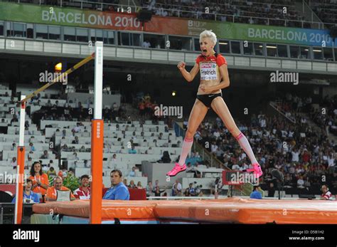 German High Jumper Ariane Friedrich Leaps Up In Joy After Winning The