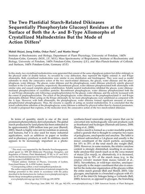 Pdf The Two Plastidial Starch Related Dikinases Sequentially