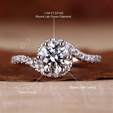 Round Lab Grown Diamond Bypass Halo Engagement Ring Diamondrensu