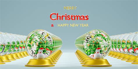 눈 글로브와 Chrismas 나무와 눈사람 웹 사이트 또는 포스터 또는 행복 카드 크리스마스 배너 및 축제 새해 현실적인 3d 일러스트 레이 션 또는 3d 렌더링을위한