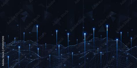 Digital Technology Futuristic Internet Network Connection Dark Black Background Blue Abstract