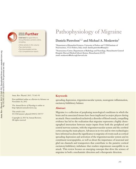 Pdf Pathophysiology Of Migraine