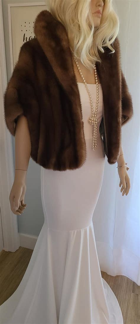 Vintage Fur Brown Mink Fur Stole Real Fur Bridal Fur Shawl Wedding