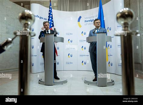 Ukraines Foreign Minister Dmytro Kuleba And Us Secretary Of State