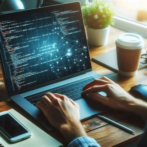 Person Coding With A Coffee Premium Ai Generated Image