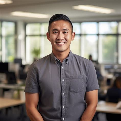 Premium Ai Image A Man In A Grey Shirt Stands In Front Of A Computer Screen
