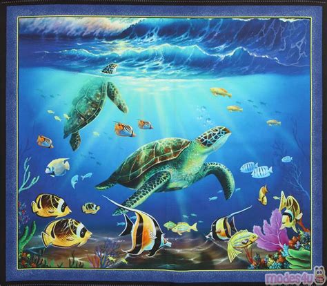 Quilting Treasures Sea Panel Fabric With Turtles And Fish By Japanese